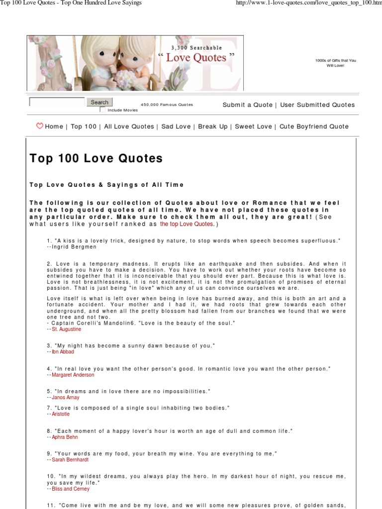 Top 100 Love Quotes | PDF | Writers