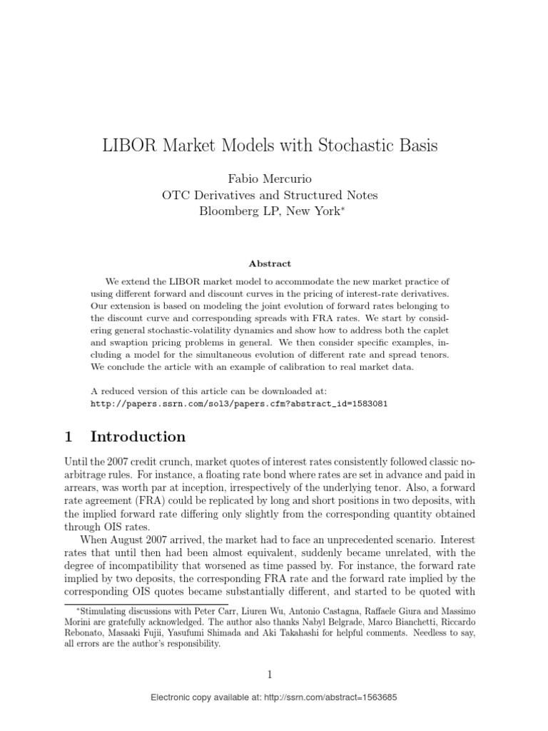 Mercurio LIBOR Market Models With Stochastic Basis | PDF | Swap (Finance) | Discounting