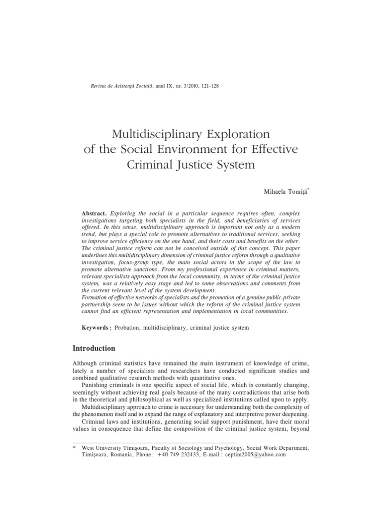 Multidisciplinary Exploration of The Social Environment For Effective Criminal Justice System ...