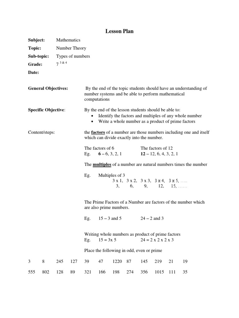 Factors and Multiples Lesson Plan | PDF