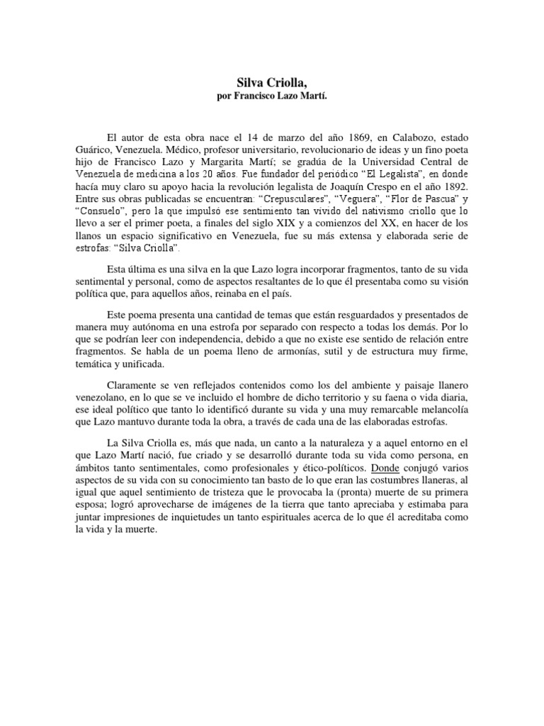 Silva Criolla de Francisco Lazo Martí | PDF | Venezuela