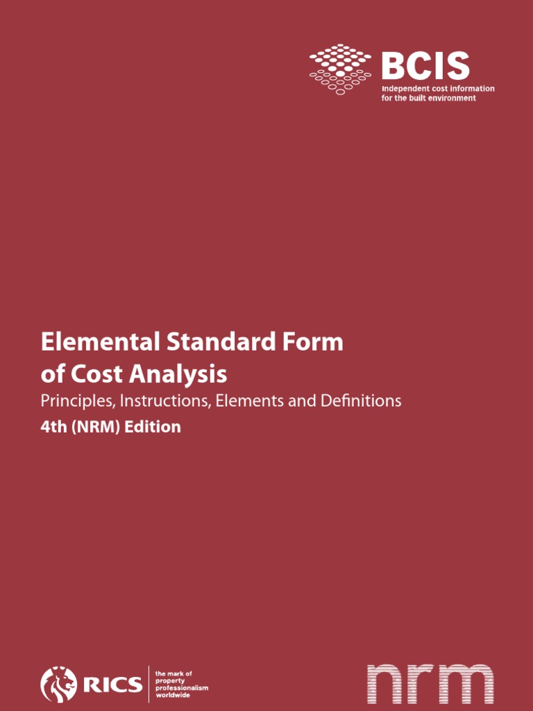 BCIS Elemental Standard Form of Cost Analysis 4th NRM Edition 2012 PDF ...