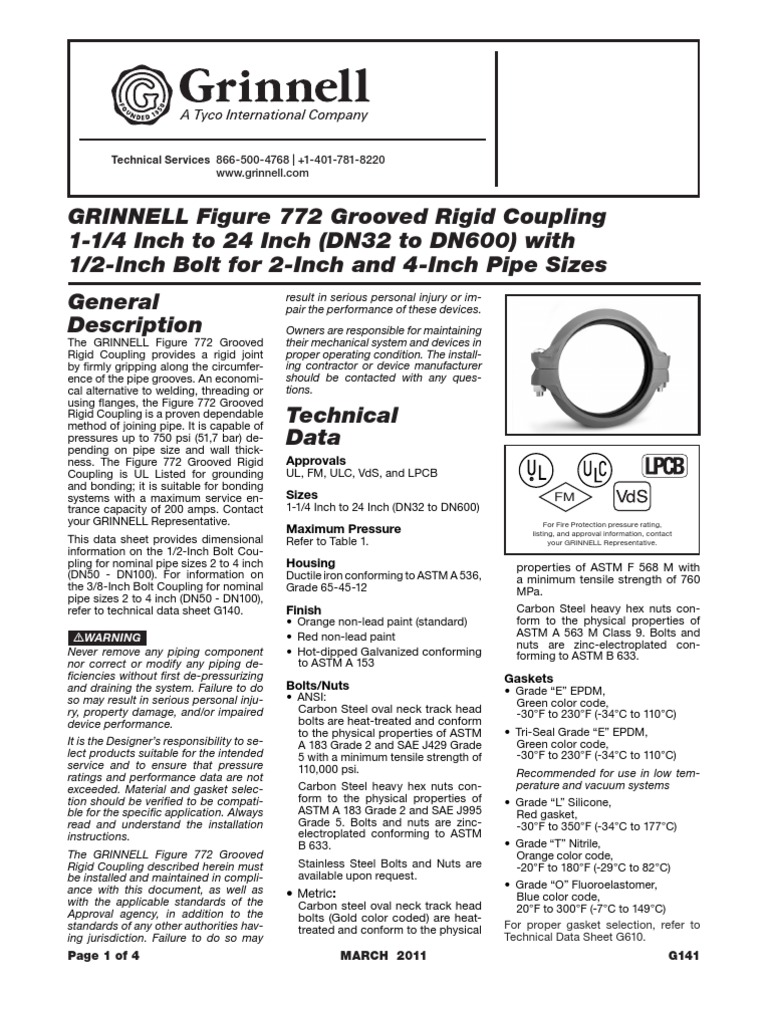 Grinnell Figure 772 Grooved Rigid Coupling | PDF | Pipe (Fluid ...