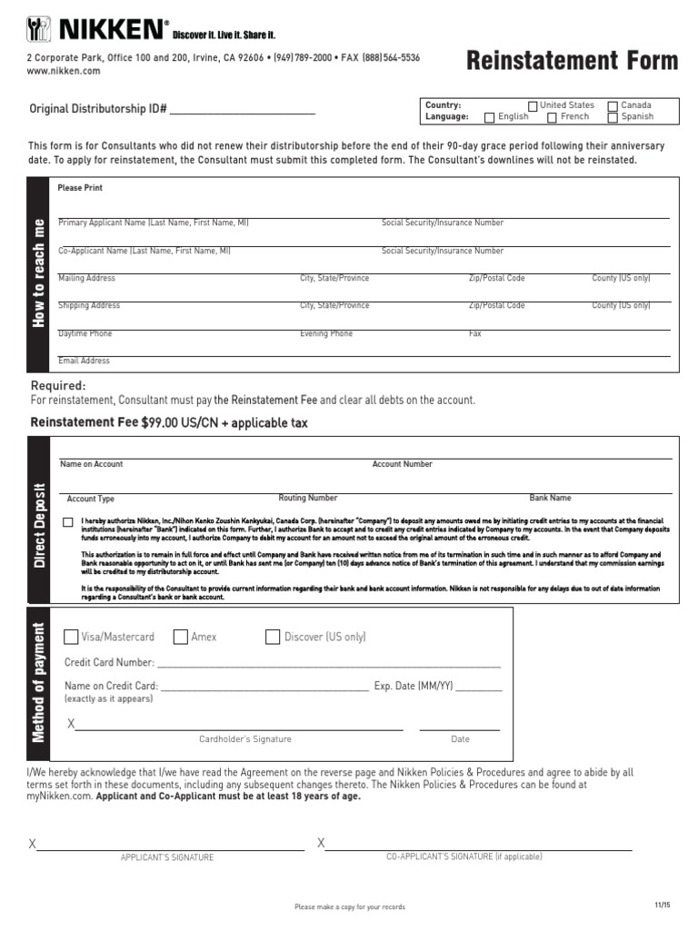 Reinstatement Form | PDF | Taxes | Credit Card