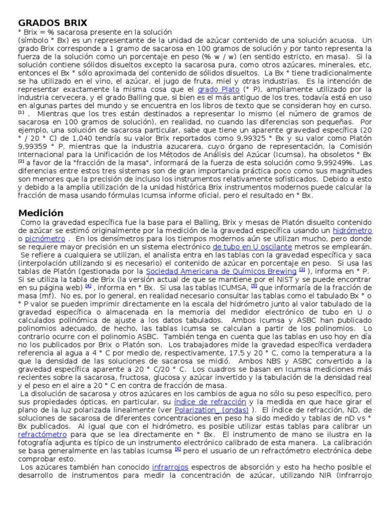 Medición y Unidades de Grados Brix | PDF | Azúcar | Dieta y nutrición