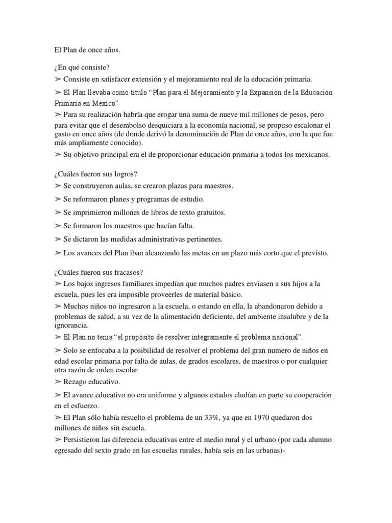 Plan de 11 Años en Que Consiste | PDF | Educación primaria | Aprendizaje
