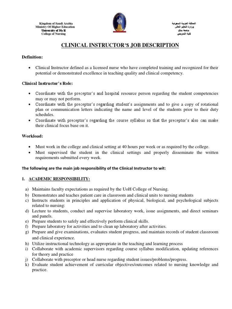 Clinical Instructor Job Description | PDF | Nursing | Competence (Human ...