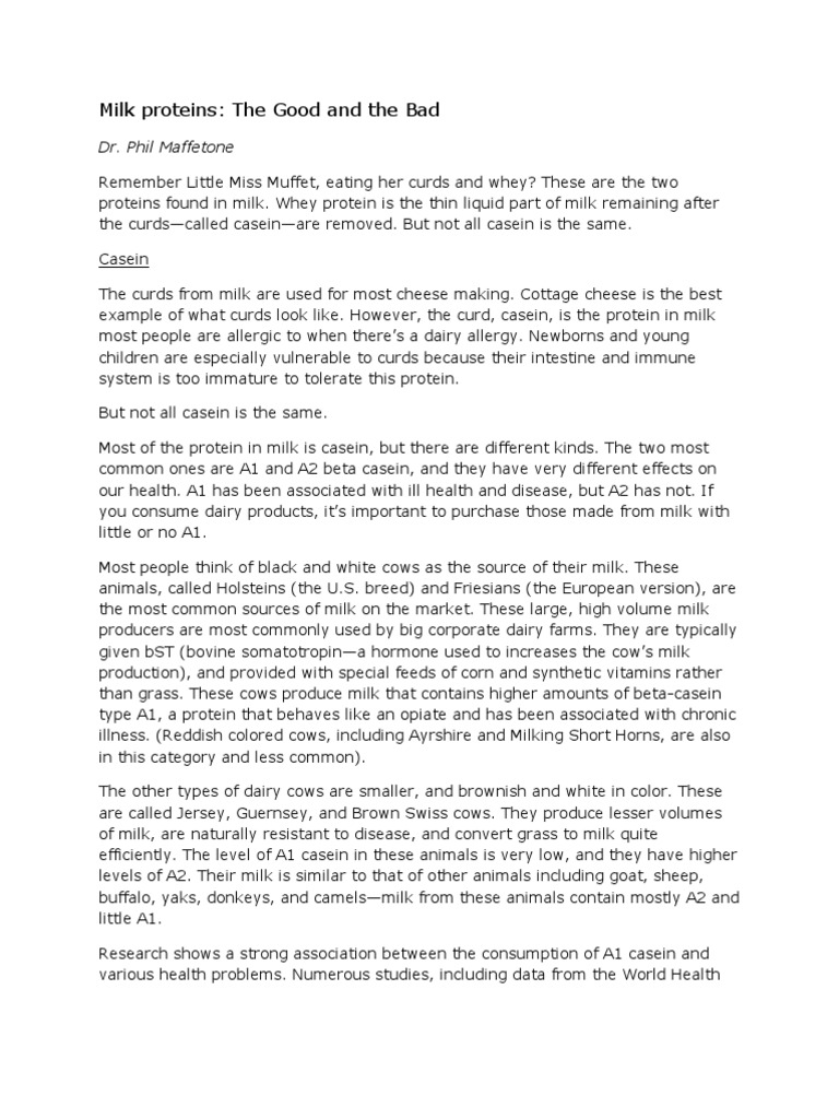 Milk Proteins Good & Bad | PDF | Milk | Dairy