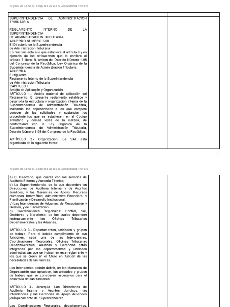 Reglamento Interno de SAT Acuerdo 2-98 (Cuadros) | PDF | aduana ...