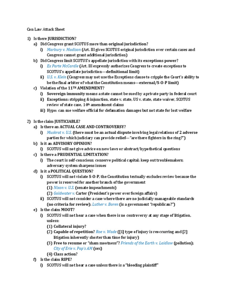 Constitutional Law Jurisdiction Guide | PDF | Standing (Law) | Federal ...