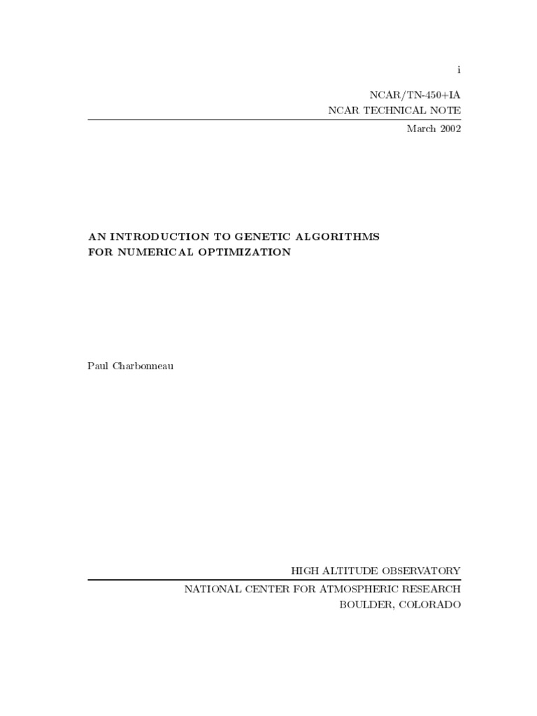 An Introduction To Using Genetic Algorithms For Numerical Optimization A Tutorial On The Pikaia
