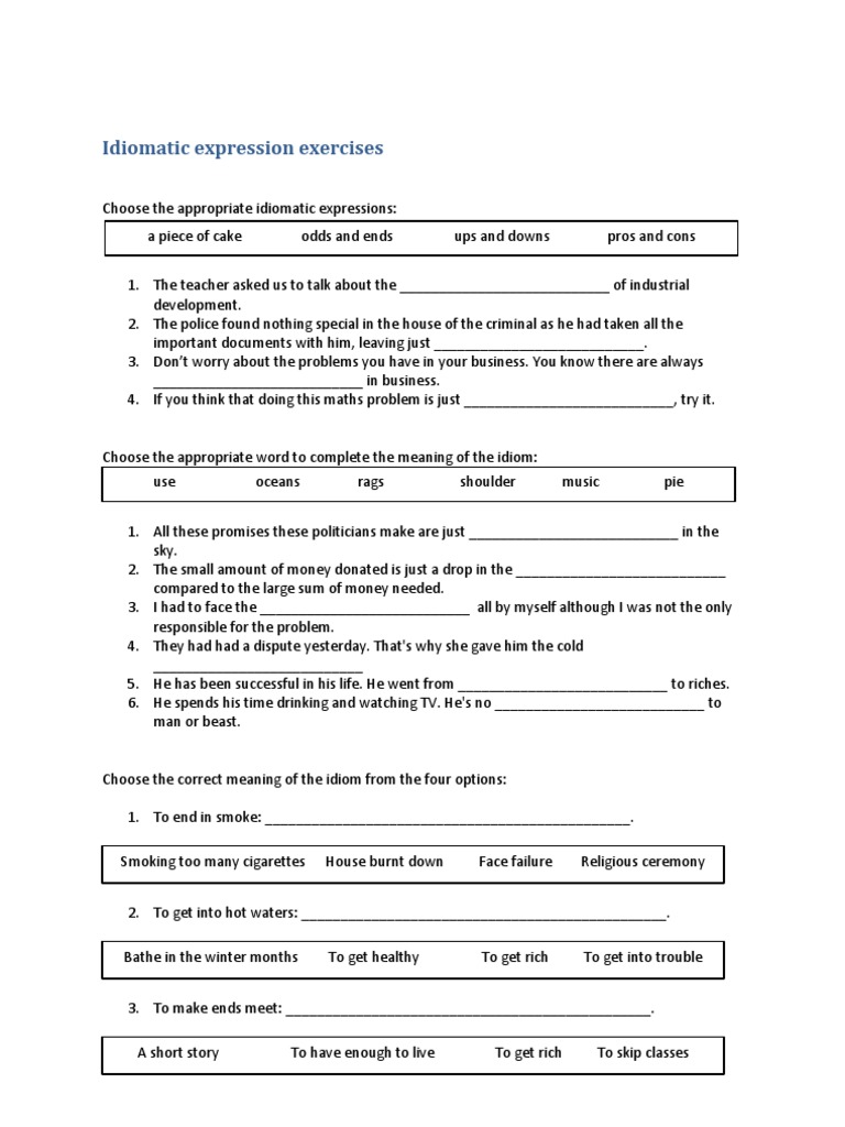Idiomatic Expression Exercises Guide | PDF | Idiom