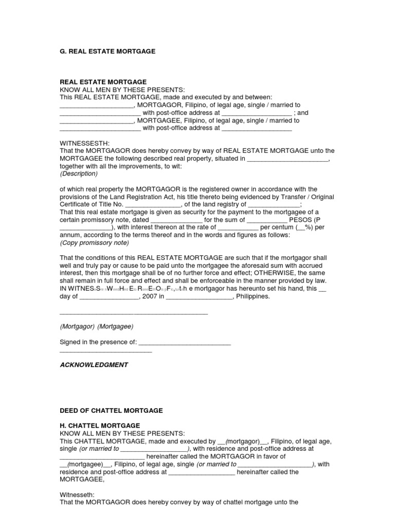 G. Real Estate Mortgage: (Description) | PDF | Mortgage Law | Real ...