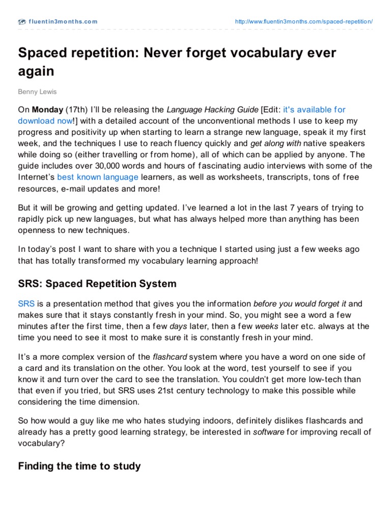 Spaced Repetition Never Forget Vocabulary Ever Again | PDF | Mobile ...