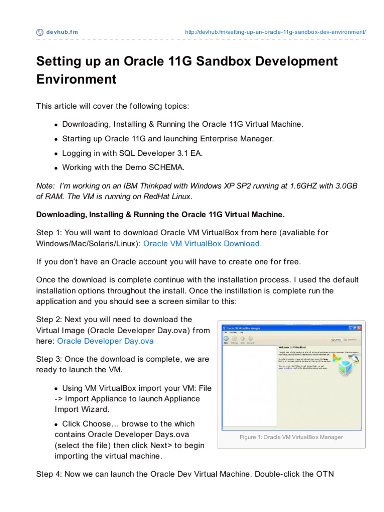 Setting Up An Oracle 11g Sandbox Development Environment Pdf Oracle Database Virtual Machine