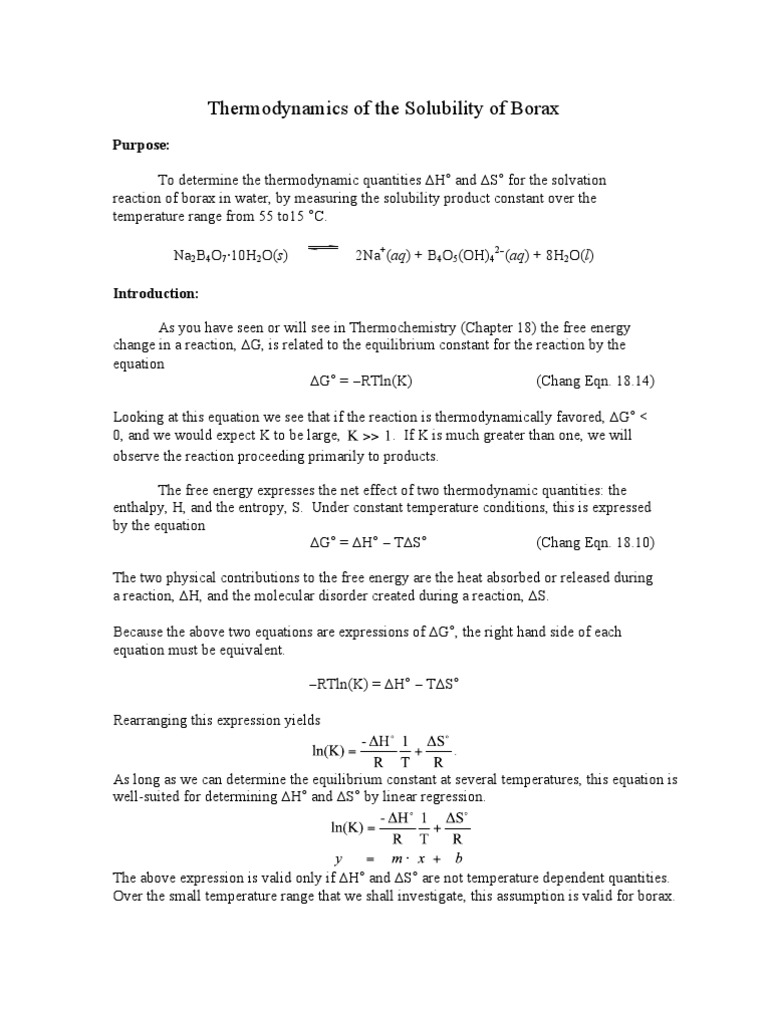 10 - Thermodynamics of The Solubility of Borax 2009 | PDF | Gibbs Free Energy | Chemical Equilibrium