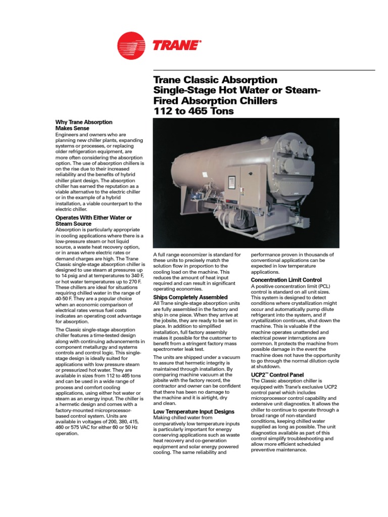 Trane Classic Absorption Single-Stage Hot Water or Steam-Fired ...