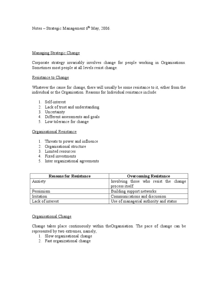 Managing Strategic Change in Organizations | PDF | Strategic Management ...