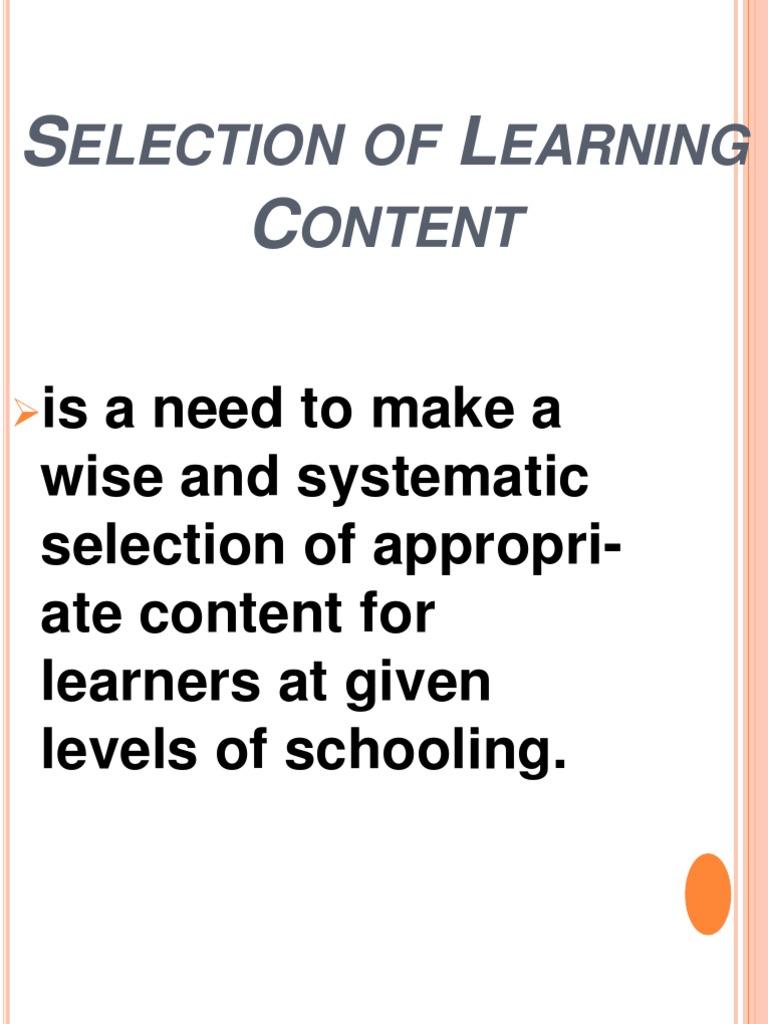 sELECTION OF lEARNING cONTENT | PDF | Learning | Inquiry