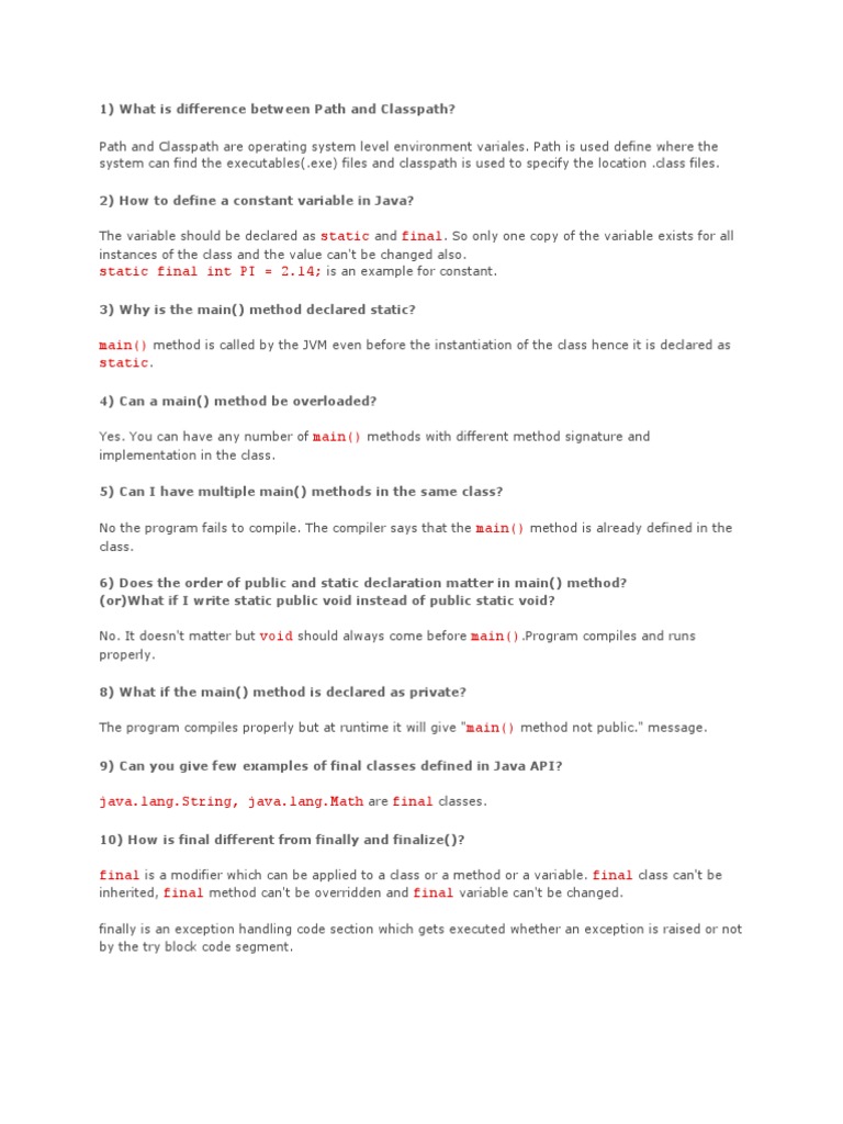 Java Questions | PDF | Method (Computer Programming) | Class (Computer Programming)