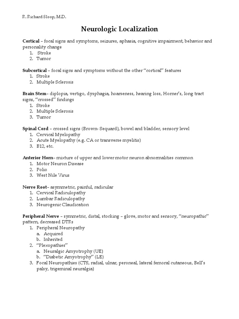 Neurologic Localization Overview | PDF
