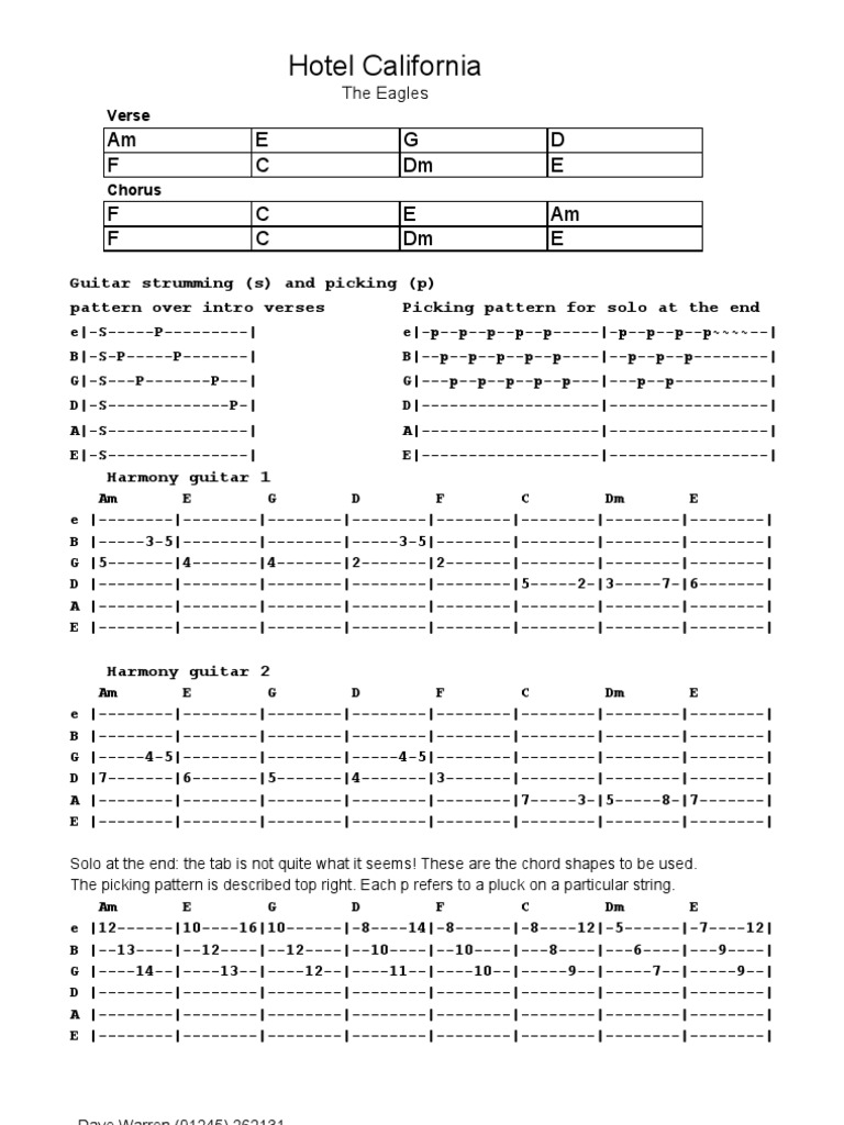 Hotel California Am Harmony Tab | PDF | Guitars | Song Structure