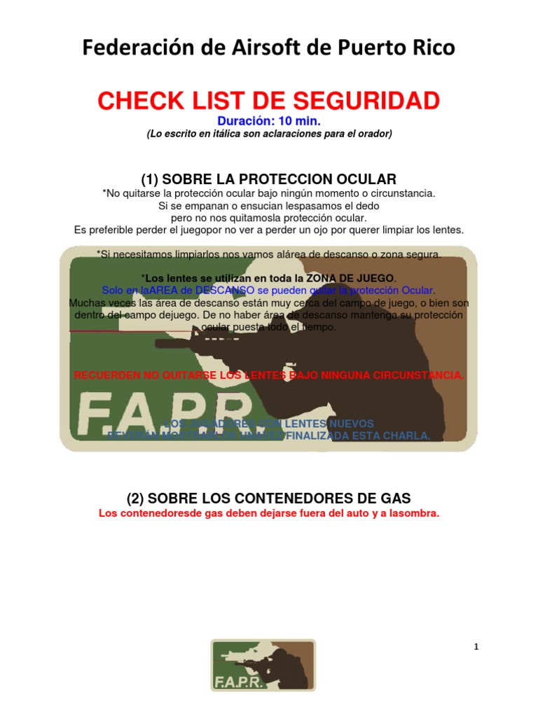 Check List de Seguridad WM-2 | PDF | Armas de proyectiles | Armas de fuego