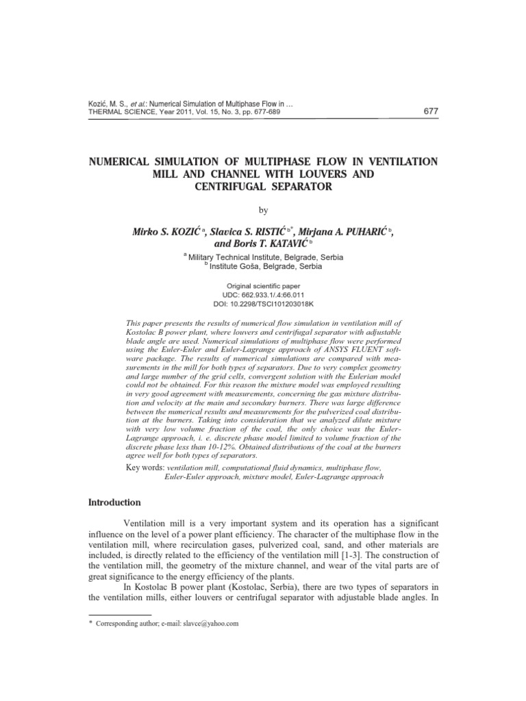 Numerical Simulation of Multiphase Flow in Ventilation Mill and Channel ...