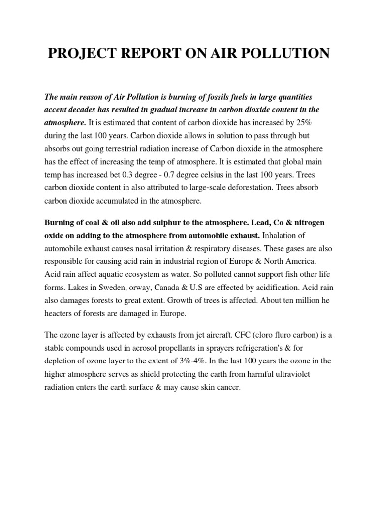 Project Report On Air Pollution | Download Free PDF | Pollution | Air ...
