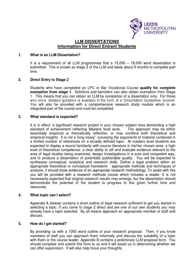 LLM Dissertation Proposal | PDF | Thesis | Postgraduate Education