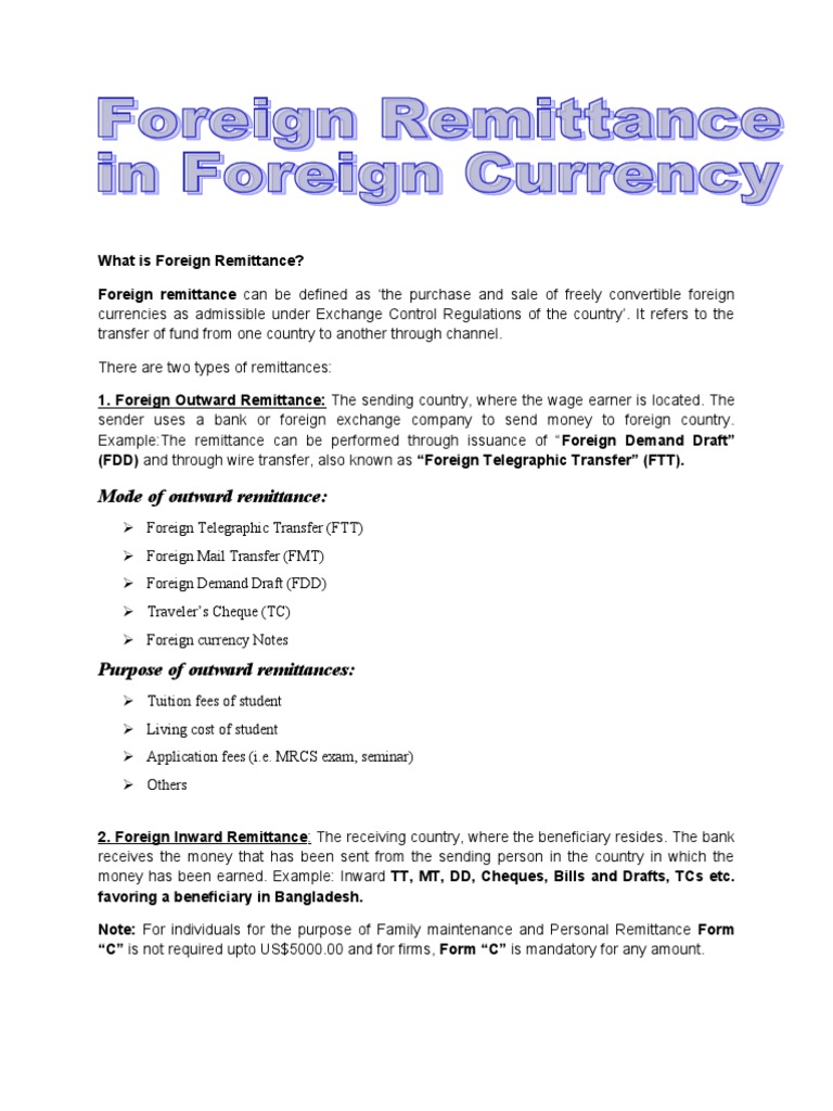 Foreign Remittance PRESENTATION | PDF | Deposit Account | Remittance