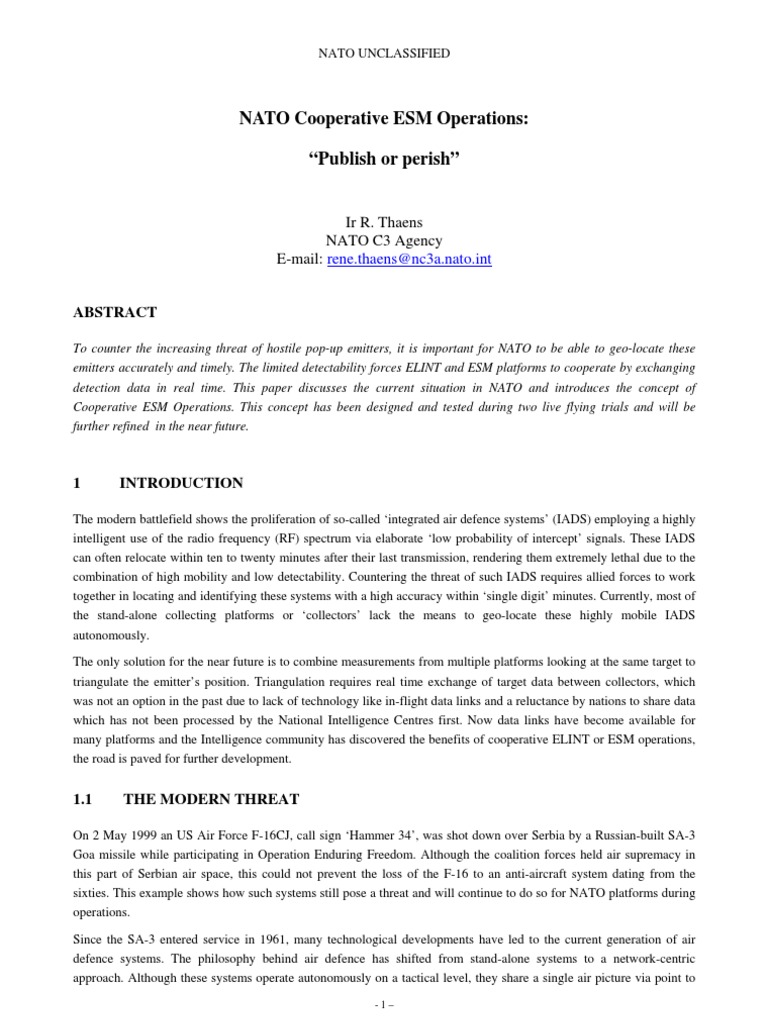 Thaens - NATO Cooperative ESM Operations | PDF | Signals Intelligence ...