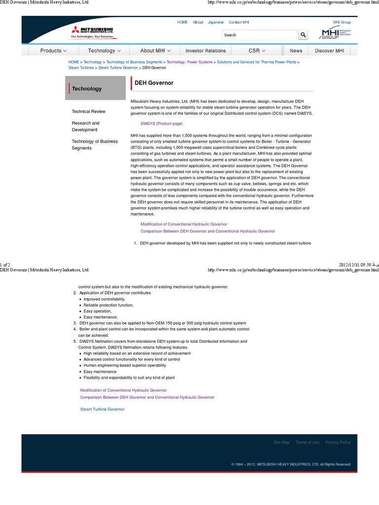 An Overview of Mitsubishi Heavy Industries' DEH Digital Governor System ...