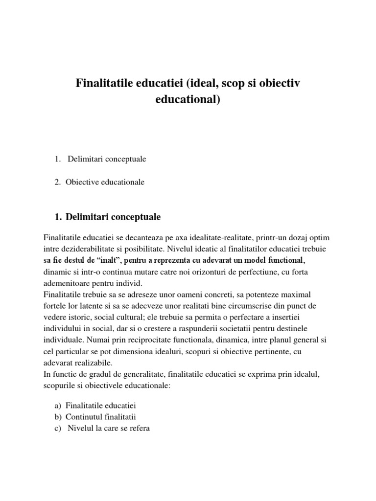 Obiective Educationale | PDF
