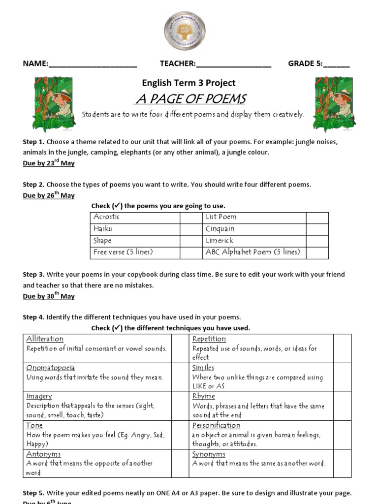 Grade 5 English Poetry Project PDF | PDF | Poetry | Vocabulary