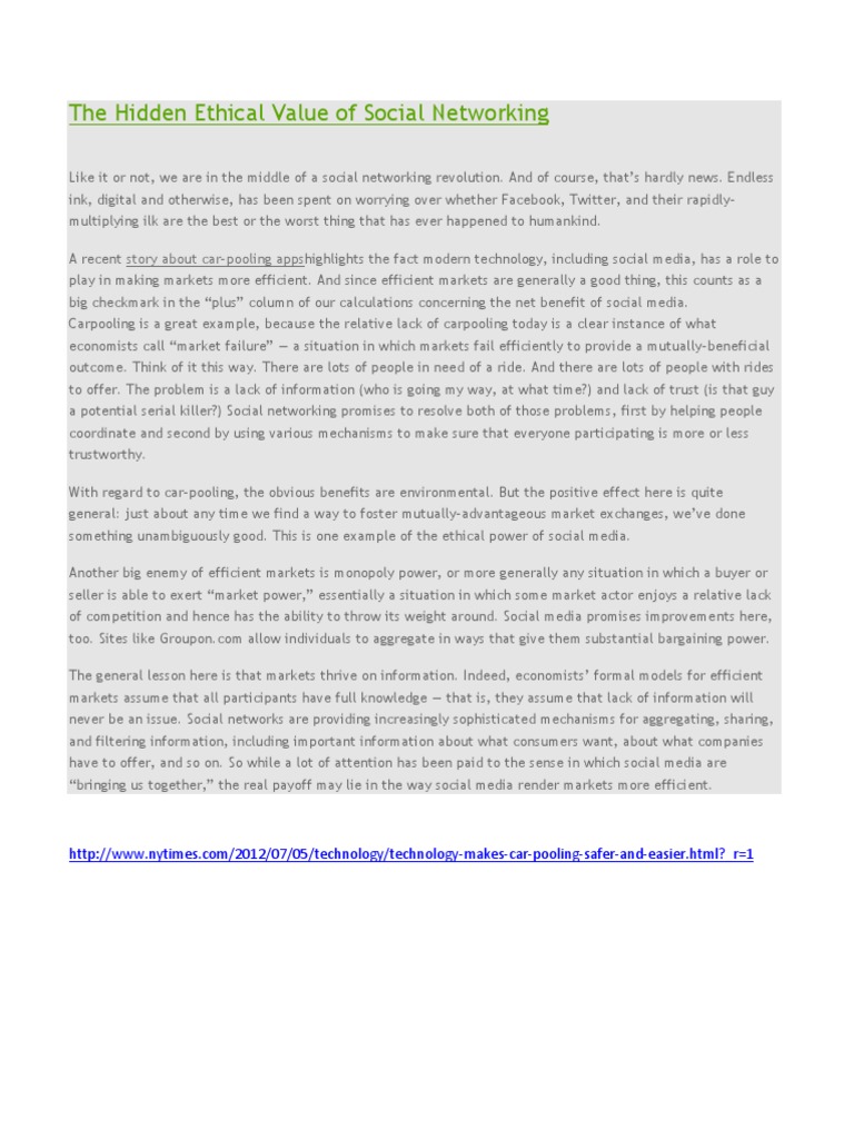 Ethics of Social Networking | PDF | Social Networking Service | Social ...