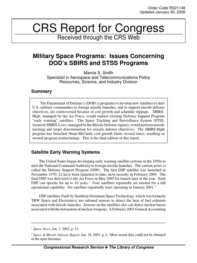 CRS Report For Congress: Military Space Programs: Issues Concerning DOD ...