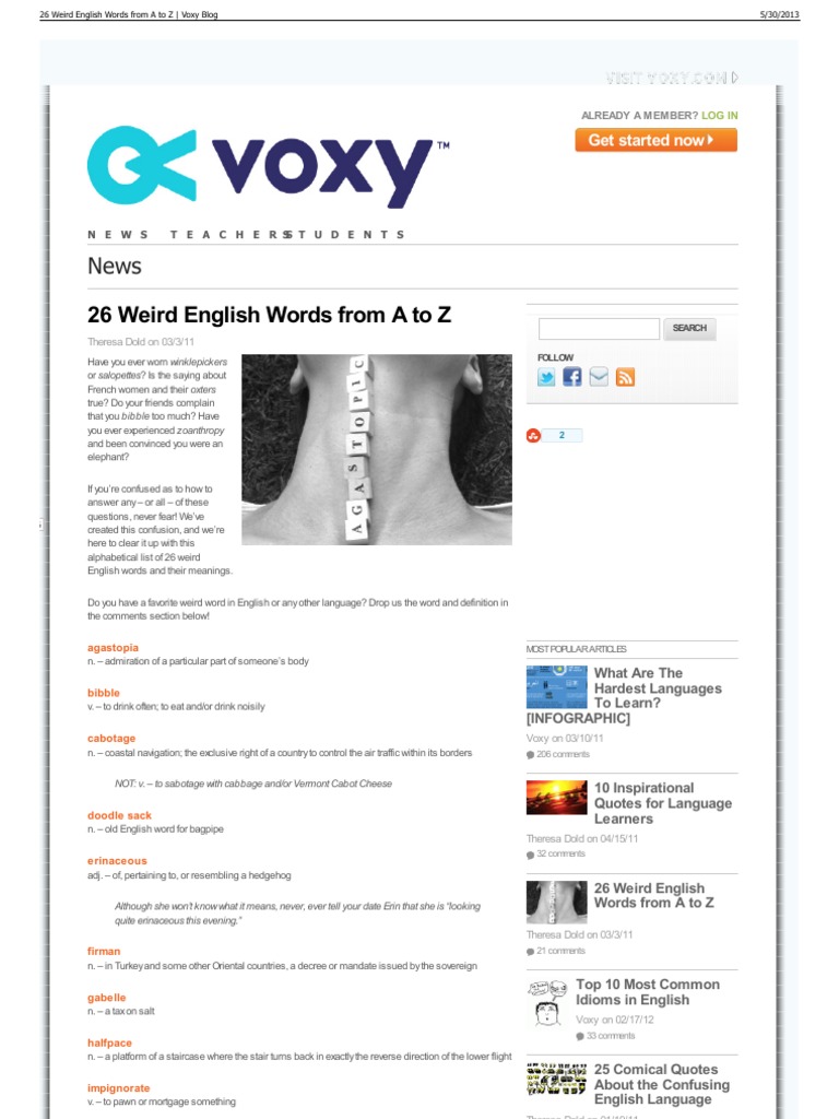 26 Weird English Words From A To Z Voxy Blog | PDF | English Language ...