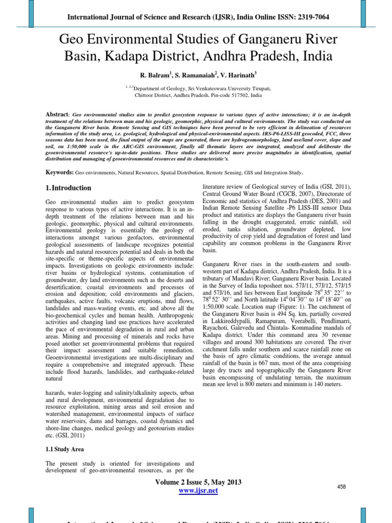 Geo Environmental Studies of Ganganeru River Basin, Kadapa District ...