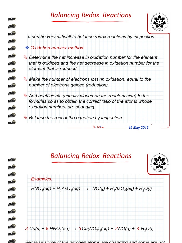 Balancing Redox Reactions Guide | PDF | Redox | Chemical Reactions