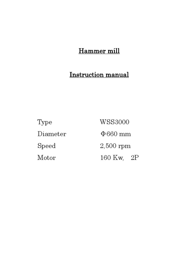 Instruction manual of Hammer mill (英文） | PDF | Mill (Grinding) | Engines