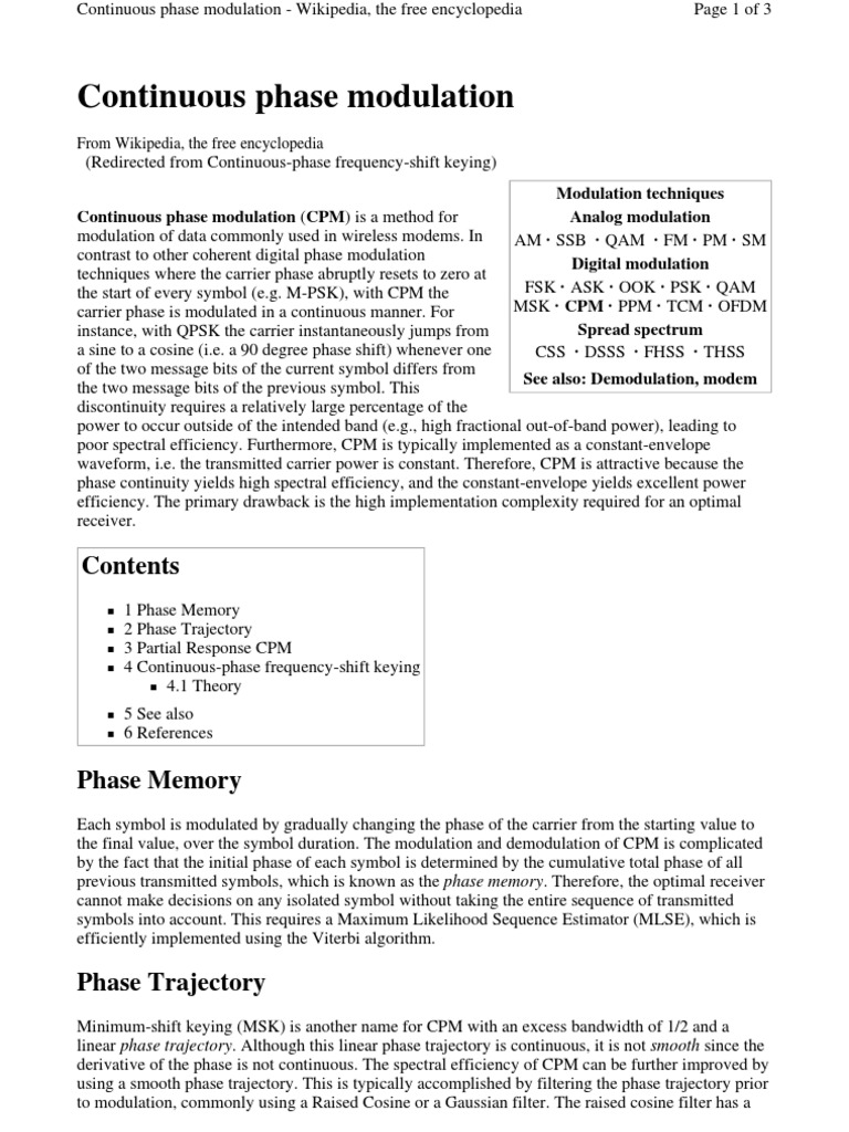 CPSK Continuous-Phase Frequency-Shift K | PDF