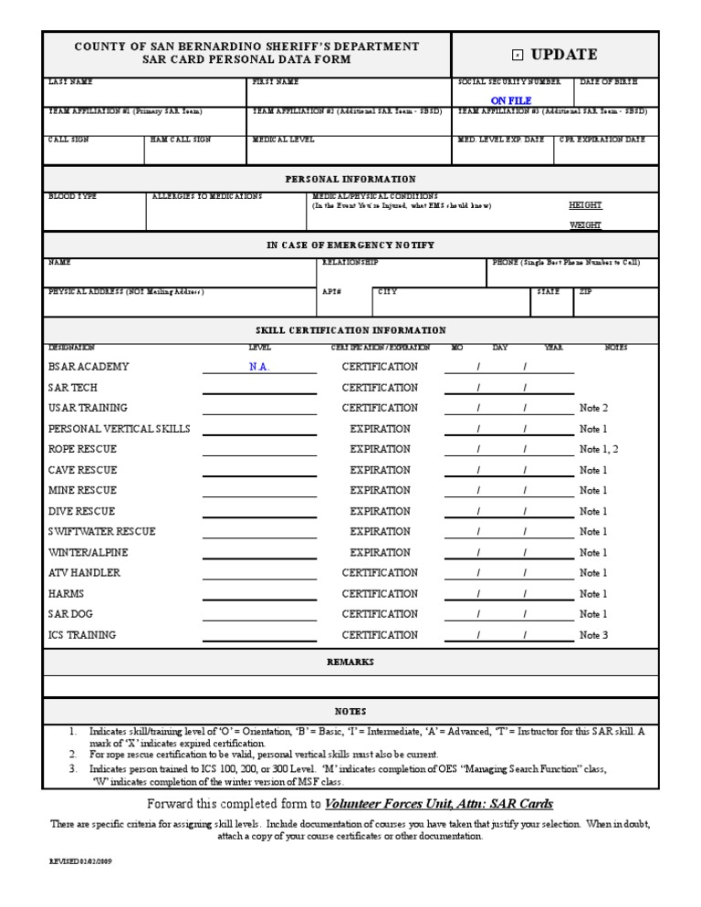 SAR Card Personal Data Update Form | PDF | Search And Rescue | Public ...