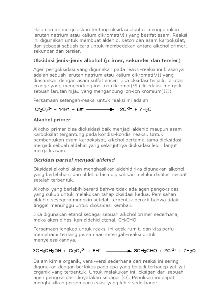 Halaman Ini Menjelaskan Tentjhgjkhgjhsang Oksidasi Alkohol Menggunakan ...