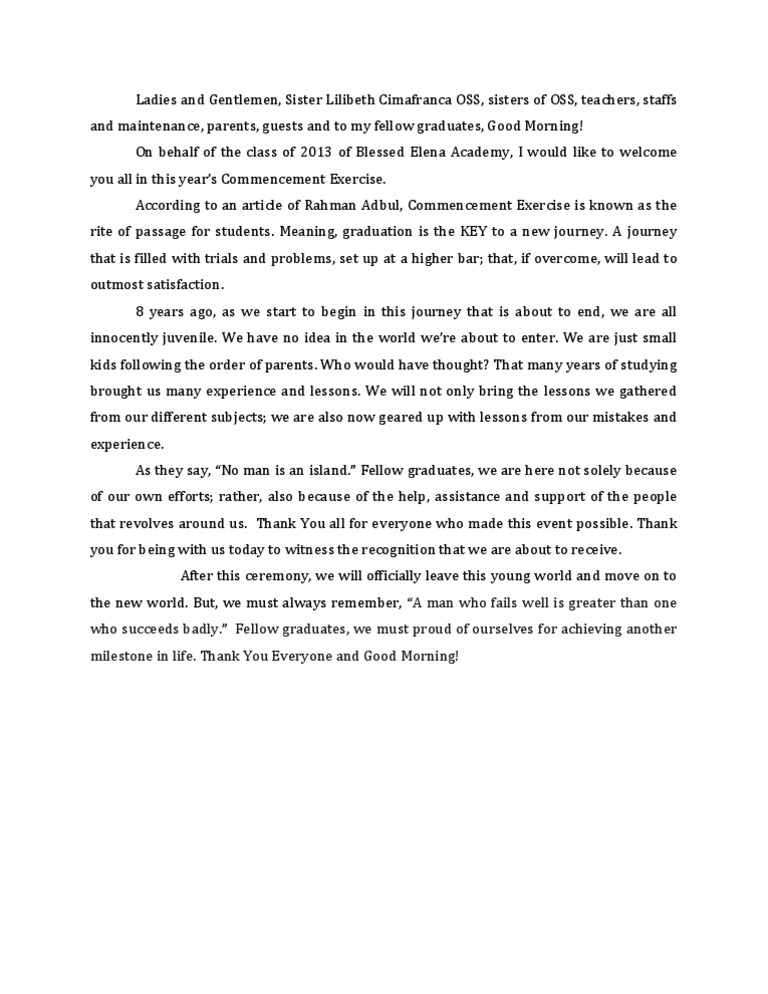 Graduation Speech for Class of 2013 | PDF | Lifestyle
