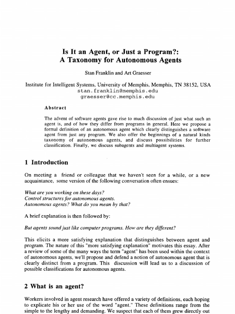 Taxonomy of Autonomous Agents | PDF | Artificial Intelligence ...