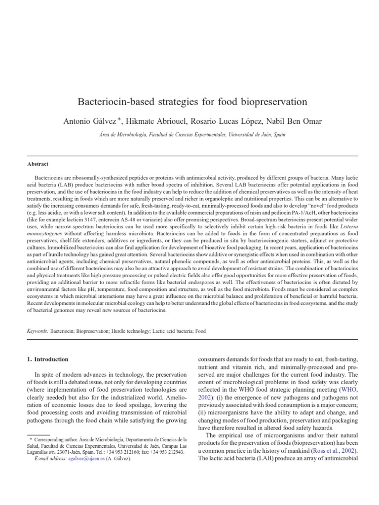 Bacteriocin-Based Strategies For Food Biopreservation | PDF | Food ...