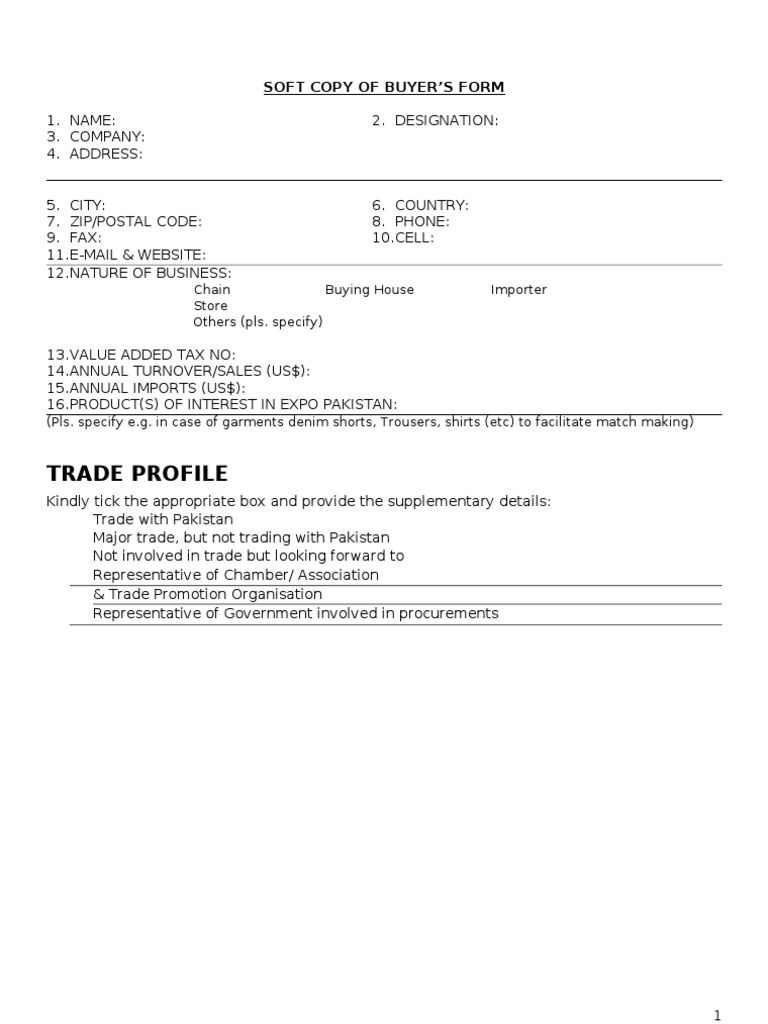 Buyer’s Form for Trade Expo Participation | PDF