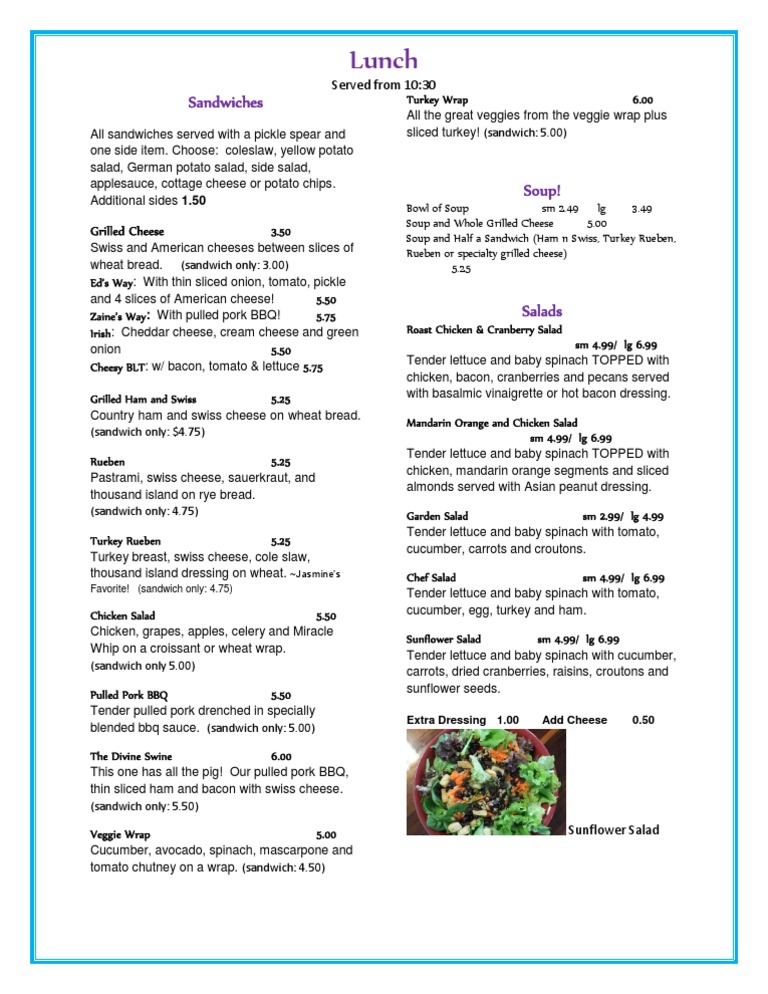 Lunch Menu Updated | PDF