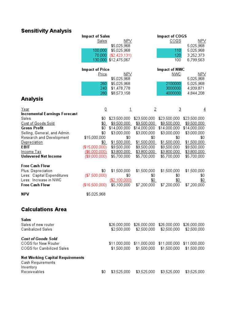 Example Sensitivity Analysis | Download Free PDF | Net Present Value | Cost Of Goods Sold